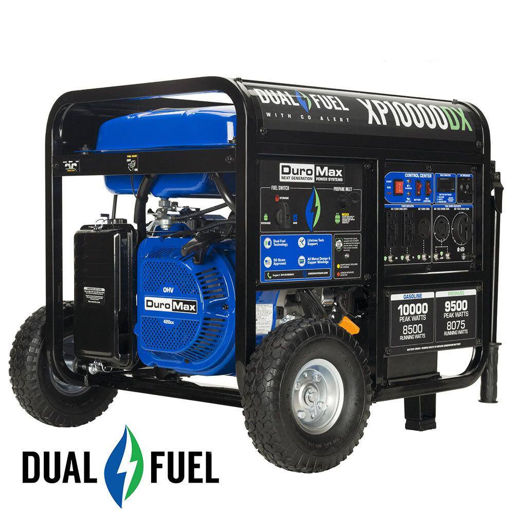 DUROMAX 10,000-Watt/8,500-Watt 439 cc Electric Start Dual Fuel Gas ...