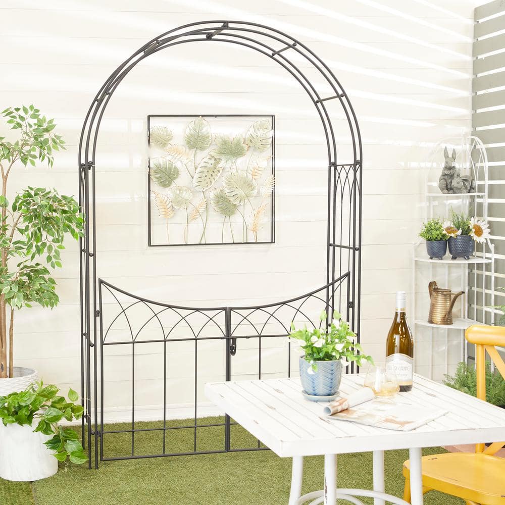 Litton Lane Black Metal Traditional Garden Arbor 86 In. x 55 In. 040497 ...