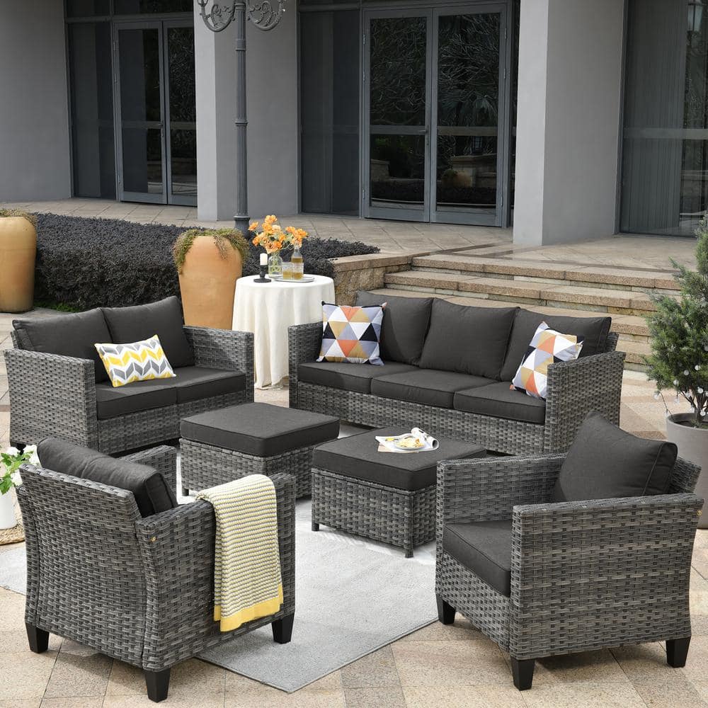 XIZZI Venus Gray 6-Pcs Wicker Outdoor Patio Conversation Seating Set ...