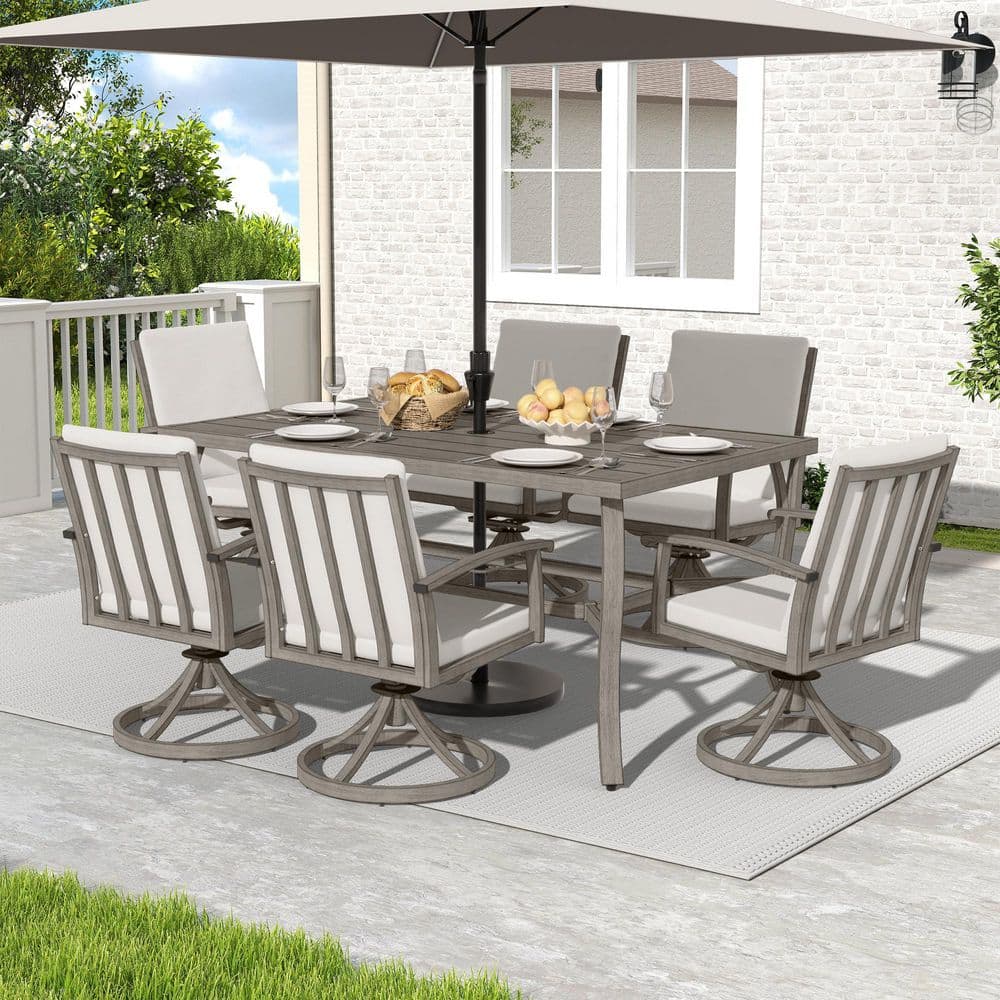 ChillPavilion Serenity Gardens 7-Piece Gray Aluminum Outdoor Dining Set ...