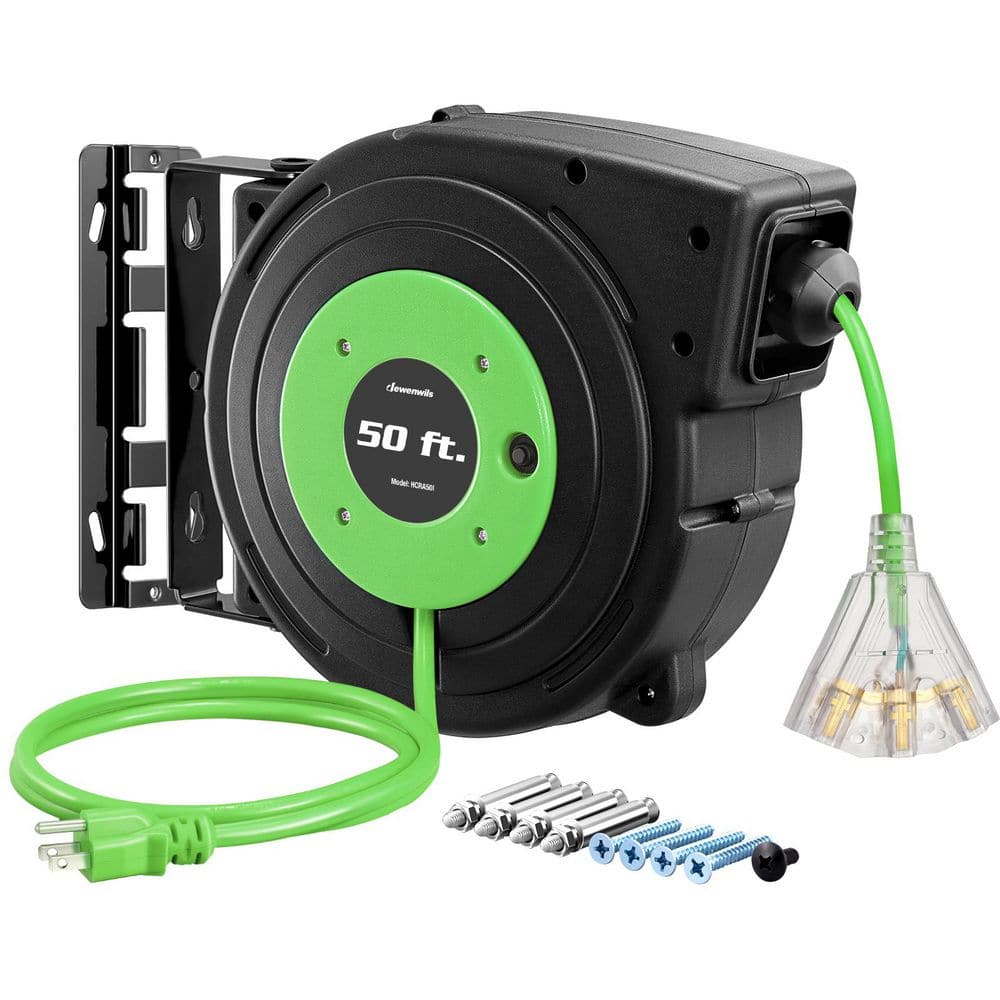 DEWENWILS 50 ft. 14/3 SJTOW 13 Amp Retractable Extension Cord Reel with ...