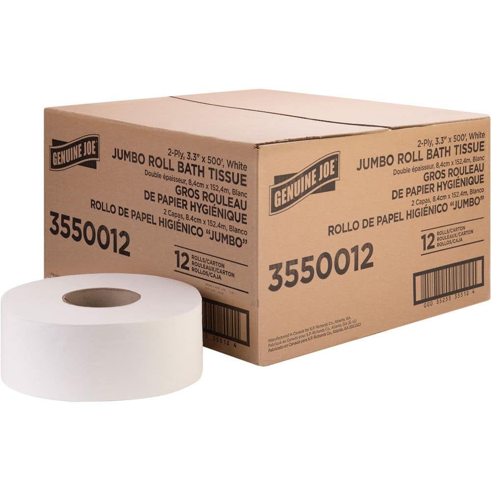 Genuine Joe Jumbo Jr Dispenser Toilet Tissue Rolls, 2-Ply, 12 Rolls/Carton GJO3550012 - The Home ...