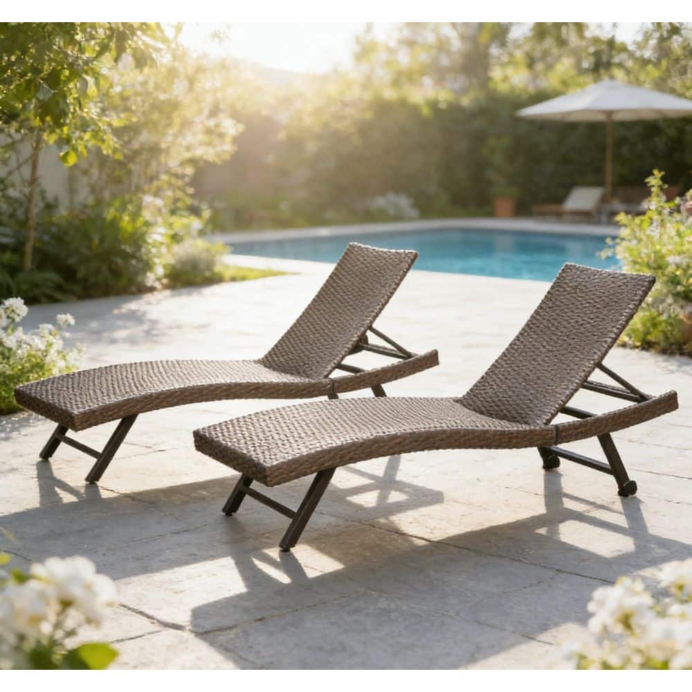 Sudzendf 2-Piece Aluminum Wicker Outdoor Chaise Lounge with 4 Reclining ...