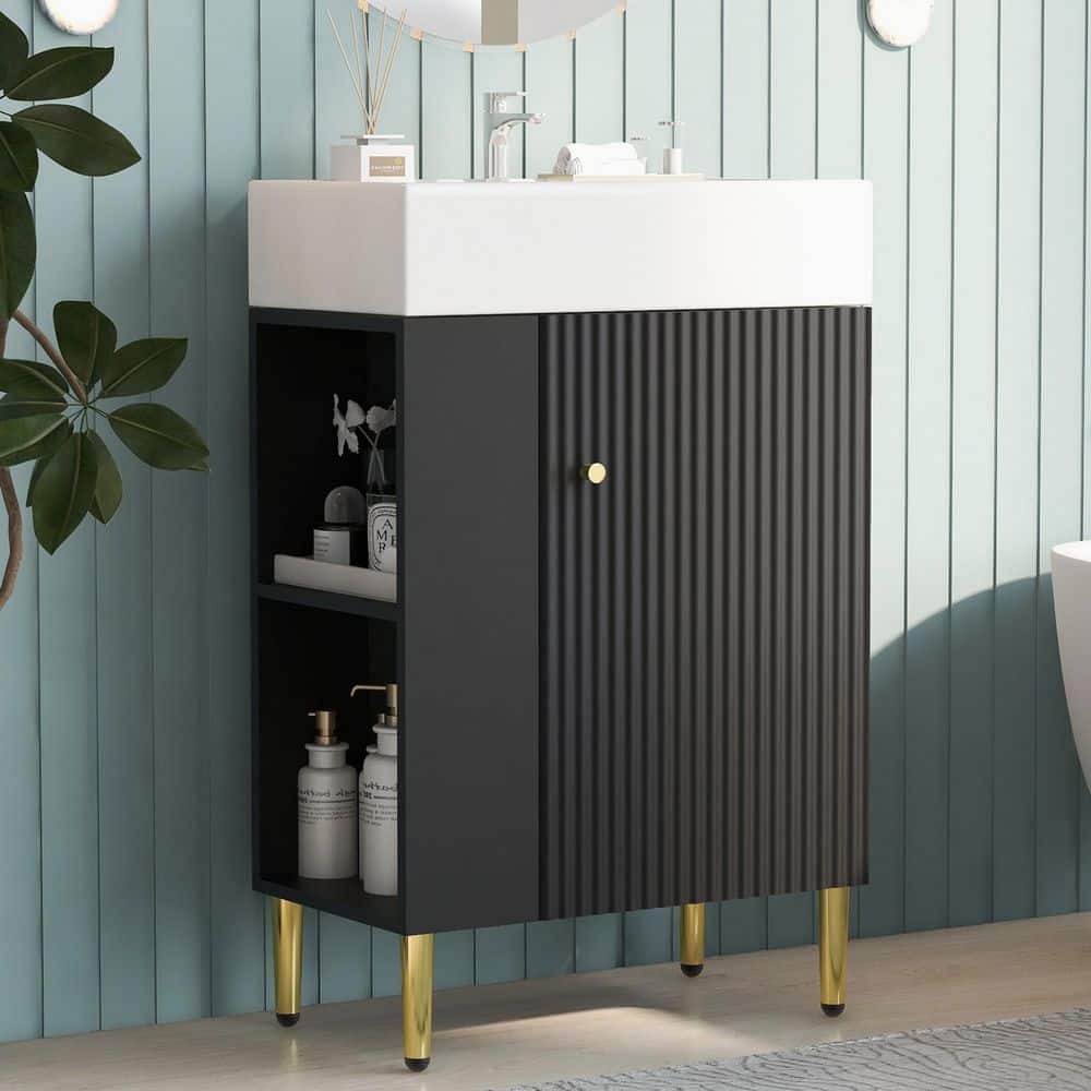 Ziyudura 21.6 in. Freestanding White Bath Vanity with White Ceramic Top ...