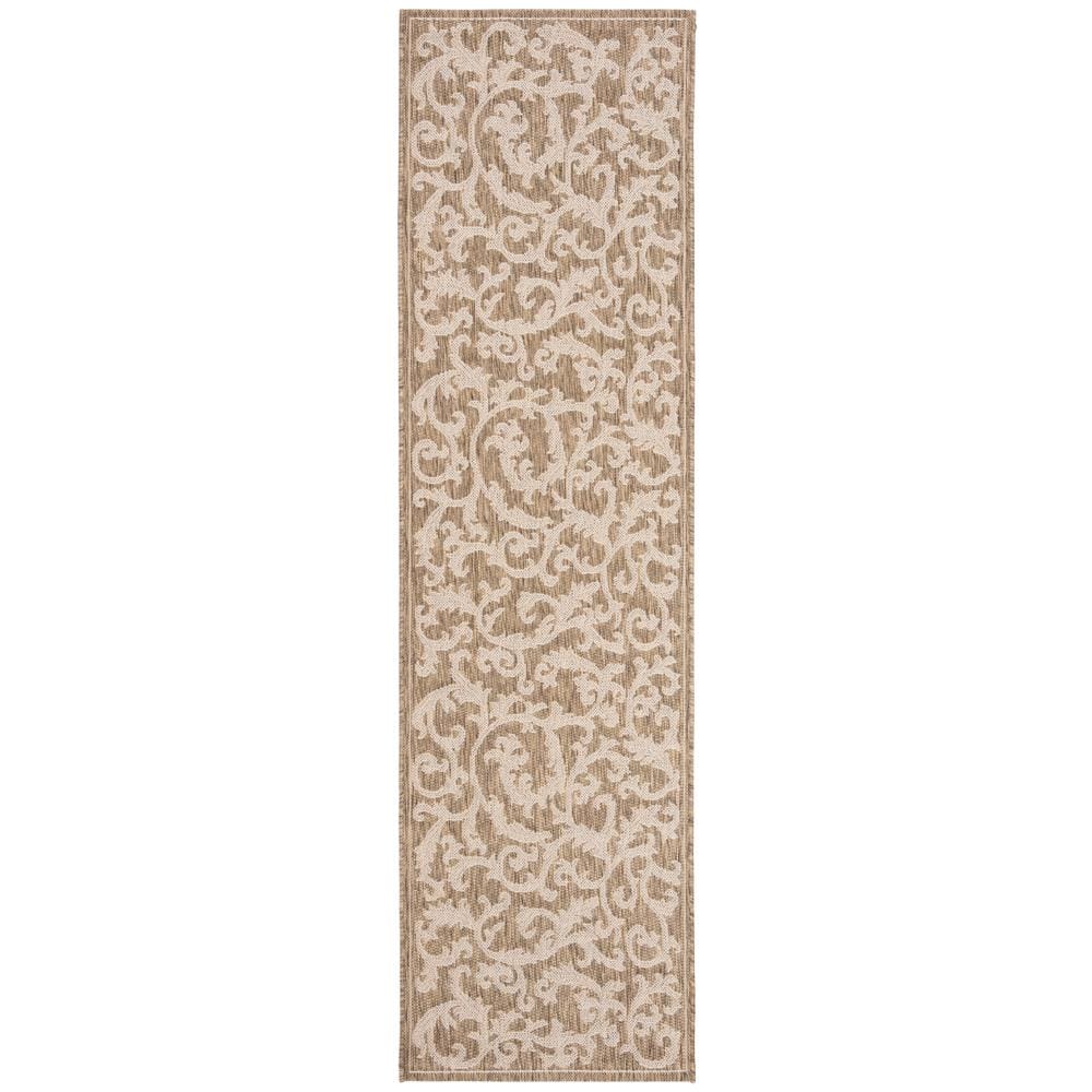 SAFAVIEH Courtyard Brown/Natural 2 ft. x 8 ft. Border Indoor/Outdoor ...