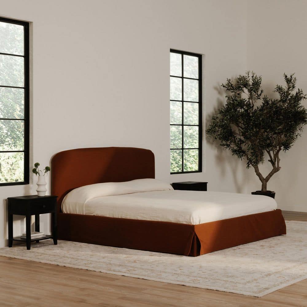NADAAL STUDIOS Prescott Rust Brown Wood Frame Queen Platform Bed with ...