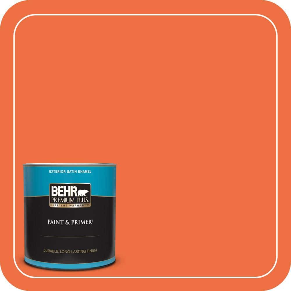 BEHR PREMIUM PLUS 1 qt. #210B-6 Aurora Orange Satin Enamel Exterior ...