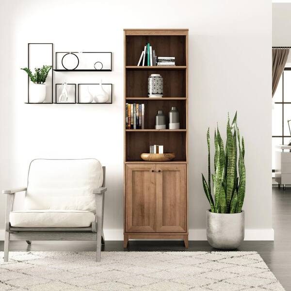 Prepac Yaletown 79.5 in. Tall Oak Engineered Wood 6 Shelf Standard Bookcase with Doors OSBR 2310 1