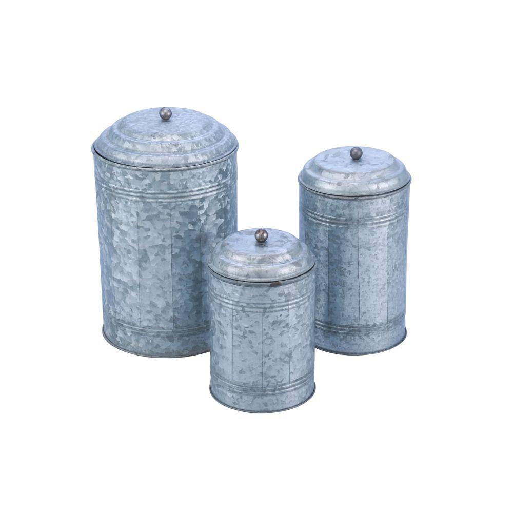 Benzara 3-Piece Rustic Metal Galvanized Canisters BM120150 - The Home Depot