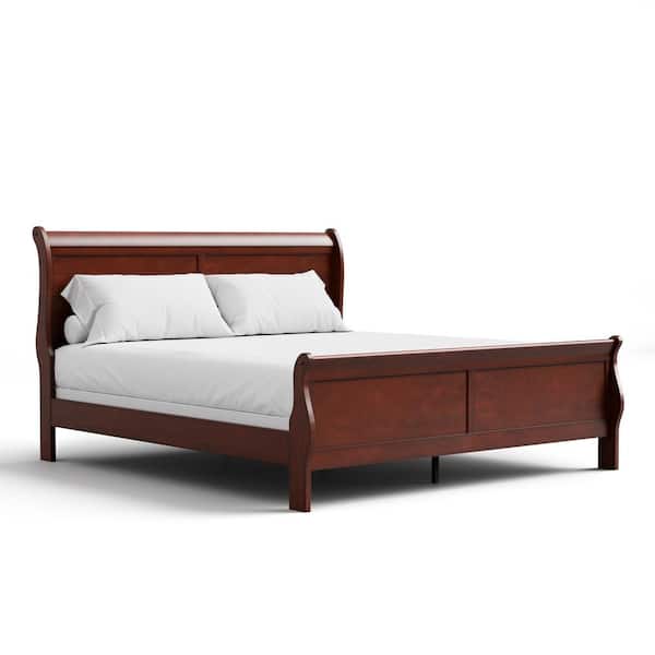 Wood Slat Bed Queen Cherry Sleigh
