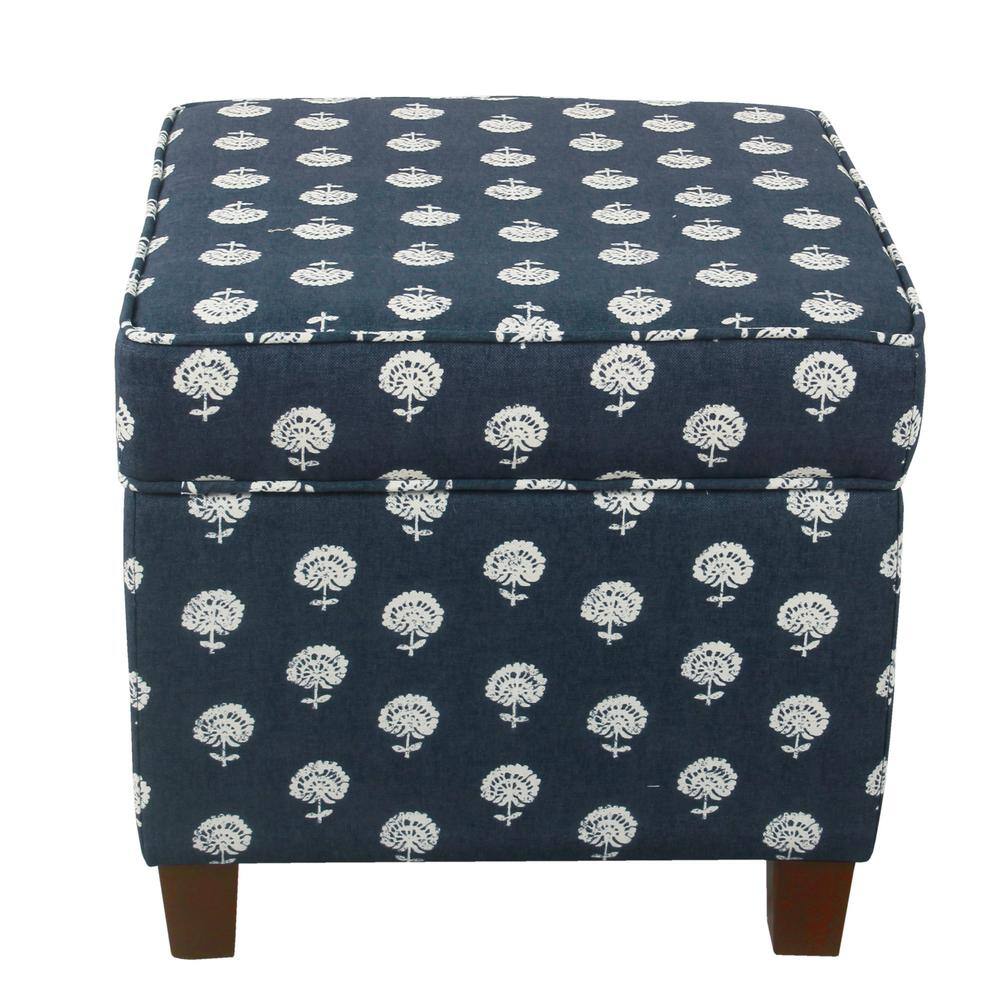 Homepop Navy and White Small Floral Cube Storage Ottoman K7342-A772 ...