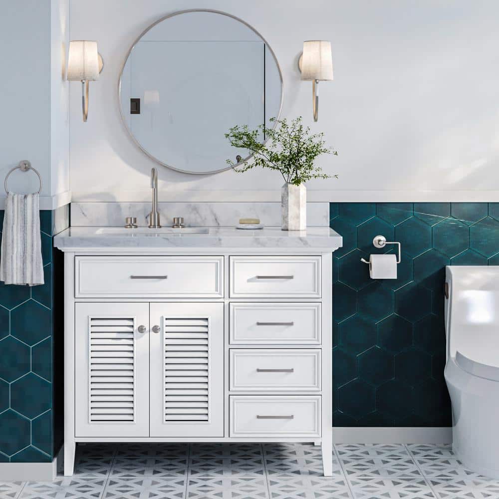 ARIEL Kensington 43 in. W x 22 in. D x 36 in. H Bath Vanity in White ...