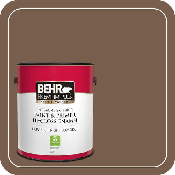 BEHR PREMIUM PLUS 1 gal. #250F-7 Melted Chocolate Hi-Gloss Enamel ...