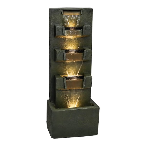 Watnature 39.3 in. Concrete Modern 5-Tiered Fountain Indoor Outdoor ...