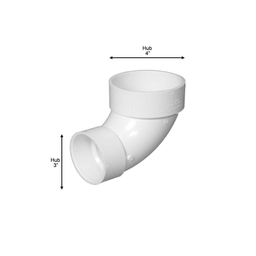 3 in. x 4 in. DWV PVC Closet Bend Reducing Hub x Hub Elbow Fitting ...