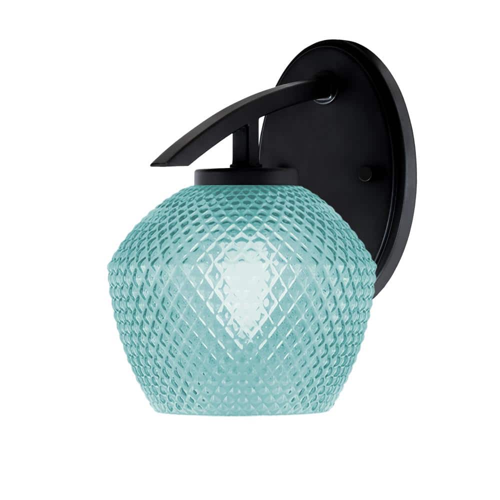 Siena 1-Light Matte Black Downlight Wall Sconce with Turquoise Glass ...