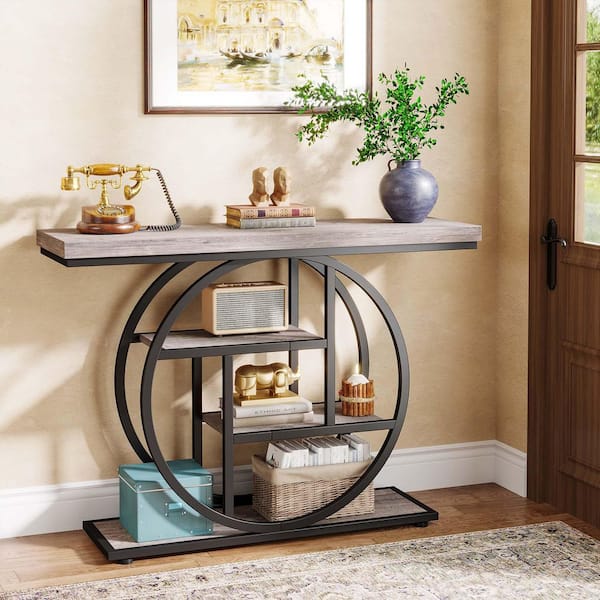 41.3 in. Grey Rectangle Wood Console Table, Entryway Table with Unique ...