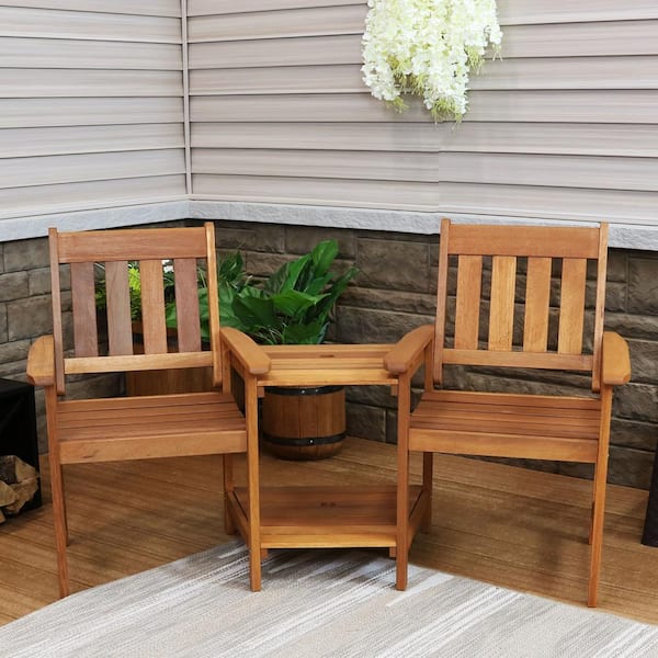 Sunnydaze Meranti Wood Jack and Jill Chairs with Attached Table 65
