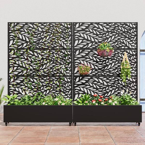 Dovelina Set of 2-73 in. x 16 in. x 47 in. Black Metal Iron Planter Box ...