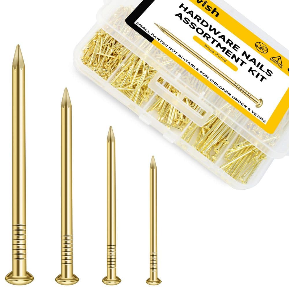 MYWISH 1 1/2 in. x 18-Gauge Assorted Brass-Plated Nails Kit-600-Piece ...
