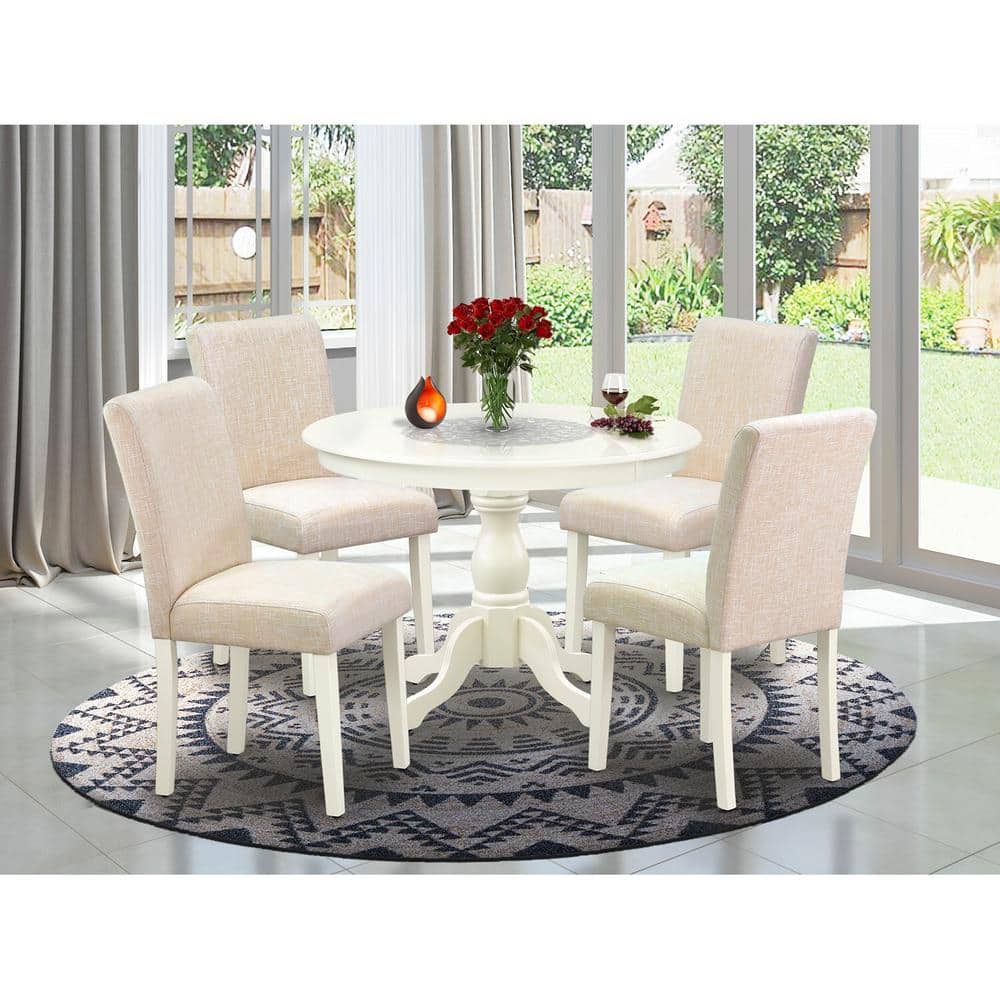 East West Furniture 5-Piece Linen White Finish Solid Wood Top Dining ...
