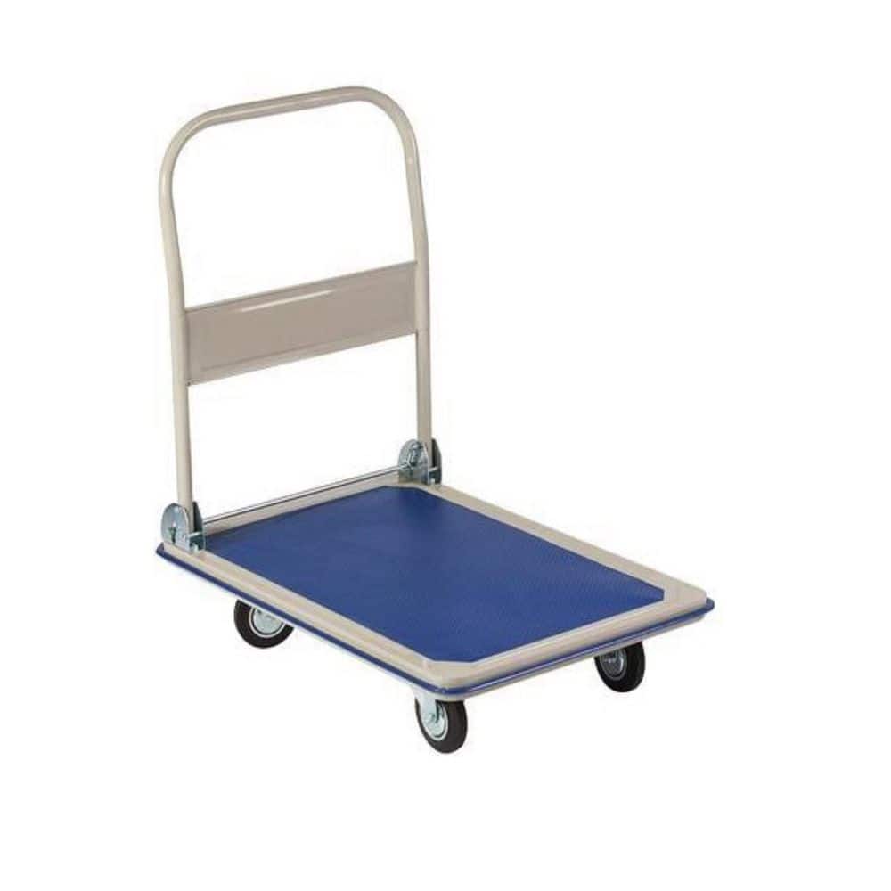 Tidoin 15 . Blue Steel Folding Platform 4-Wheel Cart Heavy-Duty Hand ...