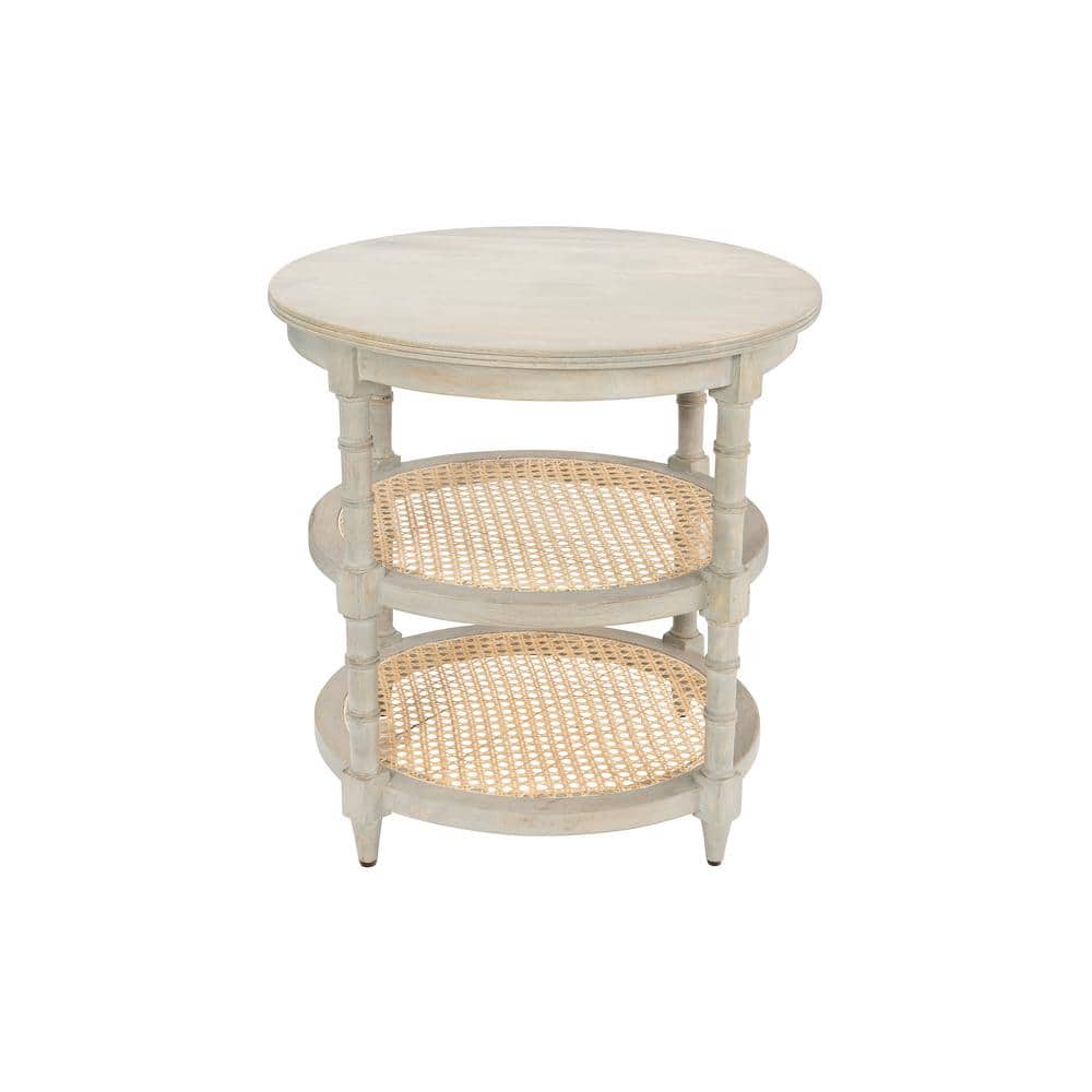 Storied Home Grey Round Mango Wood Table with Cane Shelves EC0198 - The ...