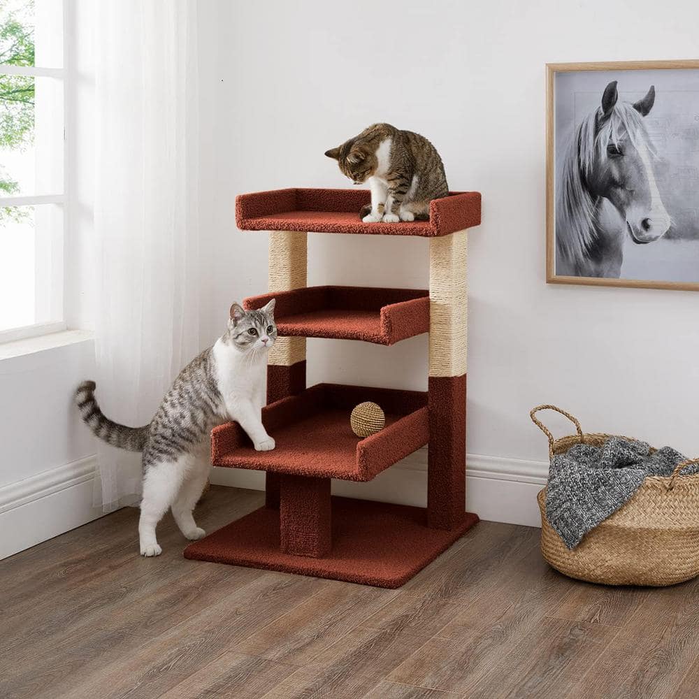 HOMESTOCK Terracotta Cat Tree for Large Cats, Cat Activity with ...