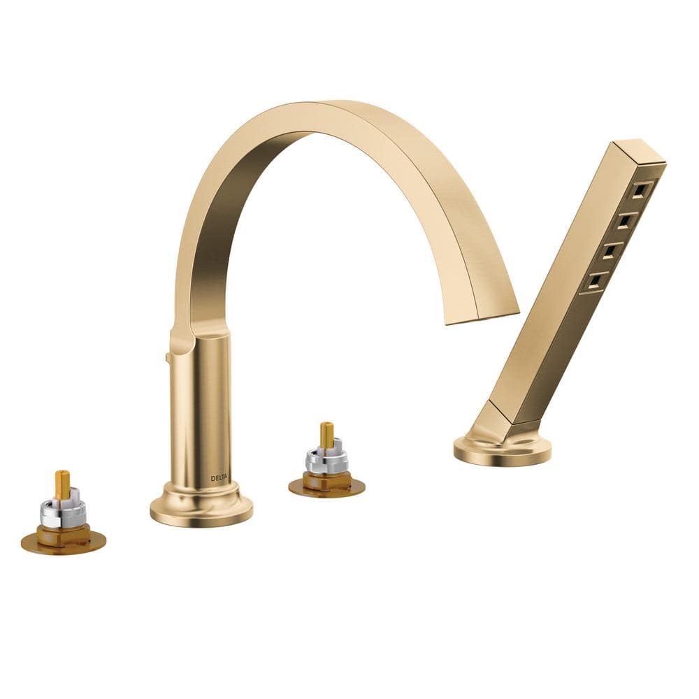 Delta Tetra Gold 2-Handle Roman Tub Trim Kit with Handshower in ...