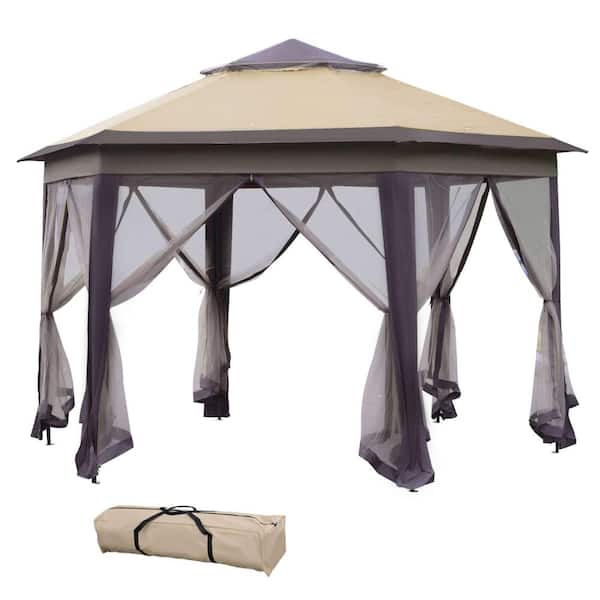 13' x 13' Pop Up Gazebo, Hexagonal Canopy Shelter with 6 Zippered Mesh ...
