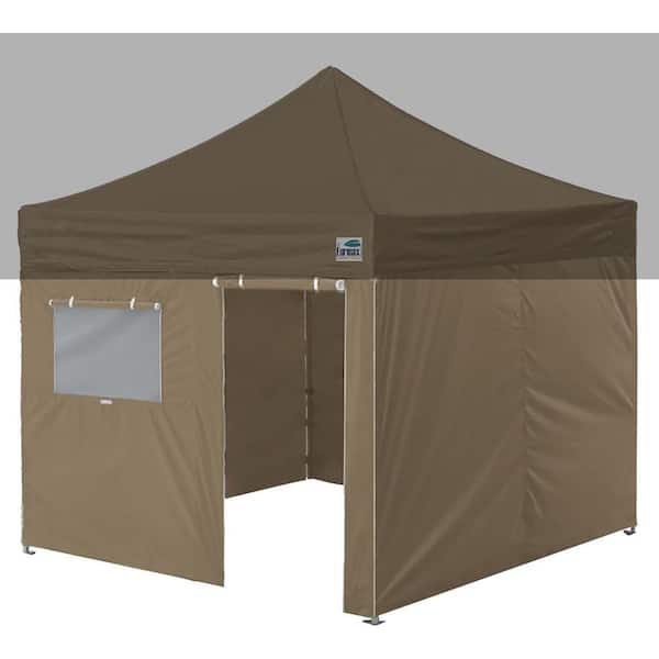 EURMAX Series 10 ft. x 10 ft. Khaki Pop-up Canopy Tent with 4-Zippered ...