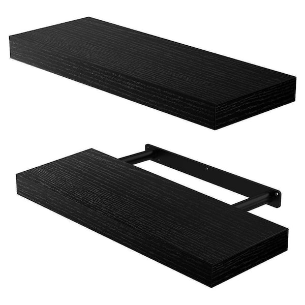 15 in. W x 6.7 in. D Black Wood Floating Shelves for Wall, Decorative ...