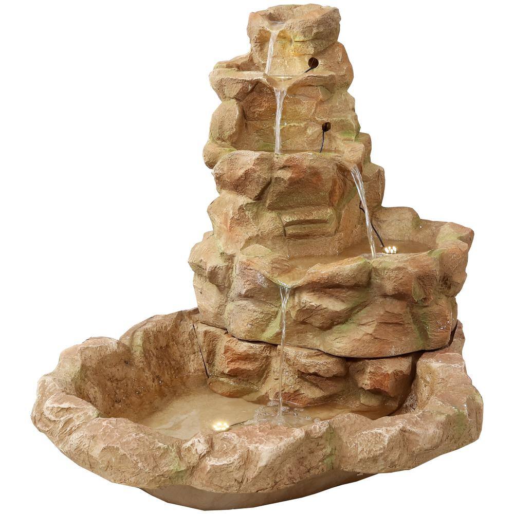 Sunnydaze 42 in. Lighted Stone Springs Water Fountain with LED Lights ...