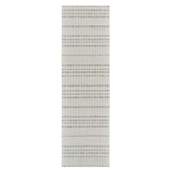 HomeRoots Cream, Beige 2 ft. x 8 ft. Woven Striped Polypropylene Runner ...