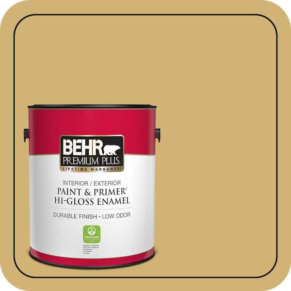 BEHR PREMIUM PLUS 1 gal. #M320-5 Dried Chamomile Hi-Gloss Enamel ...