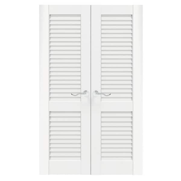 TENONER 48 in. x 80 in. Composite, MDF, Louvered Panel, Primed, White ...