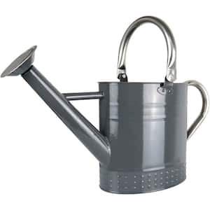 Dyiom Mordern 1 Gal. White Metal Plant Watering Can with Copper Handles ...