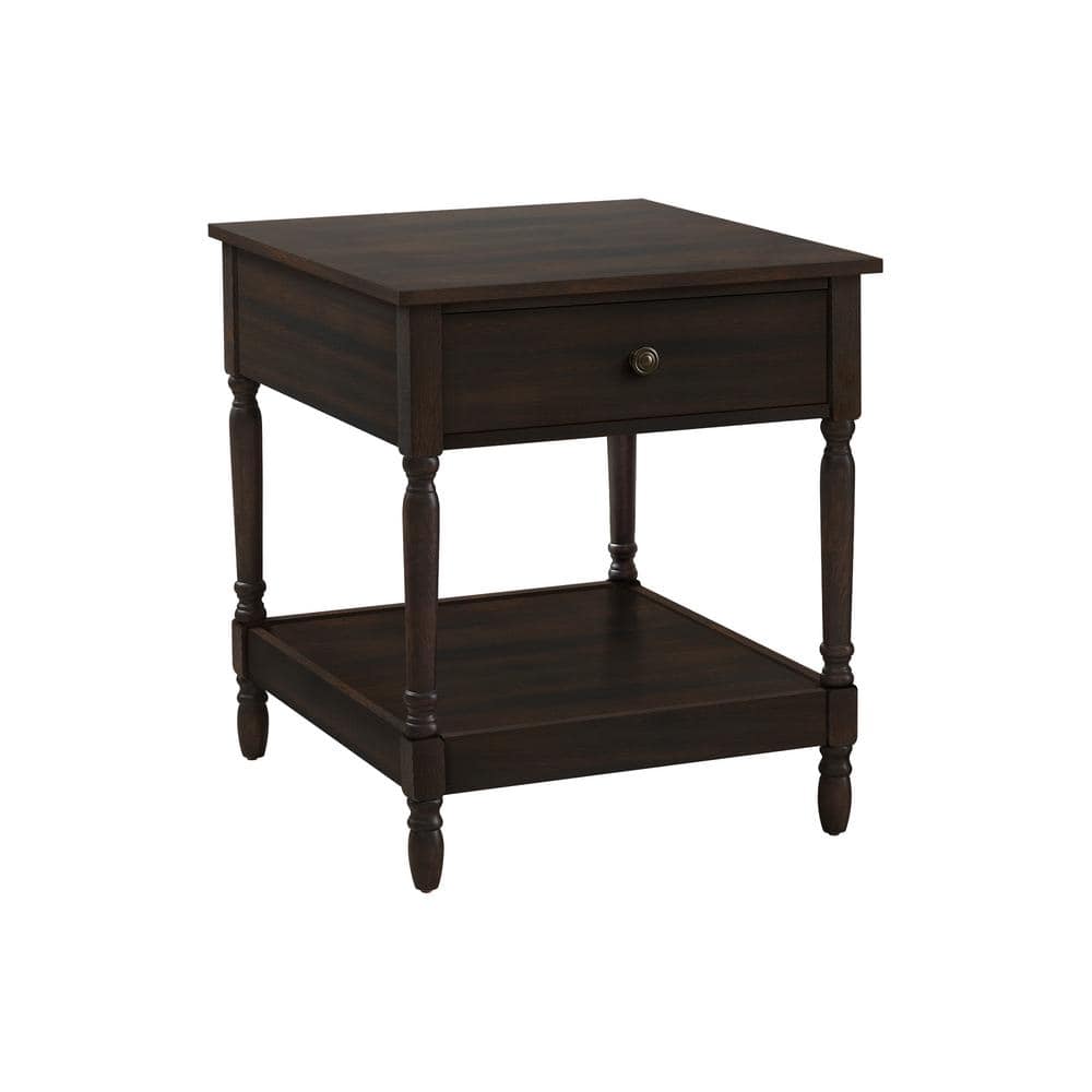 23.5 in. Dark Walnut Veneer Rectangle Top MDF End Table with 2-Tier HD ...