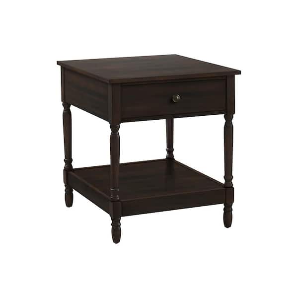 23.5 in. Dark Walnut Veneer Rectangle Top MDF End Table with 2-Tier HD ...
