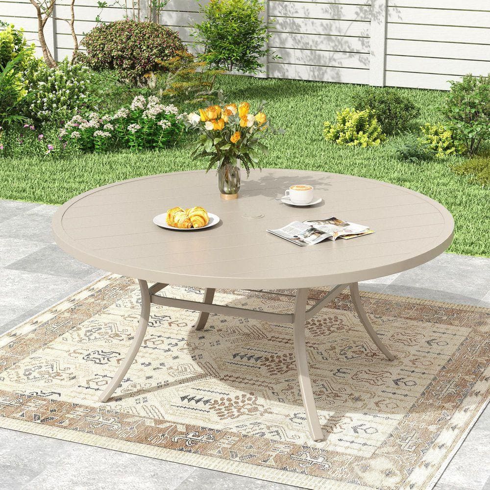 DIFY Sandshell 53 in. Round Outdoor Patio Table, All-Weather Metal ...