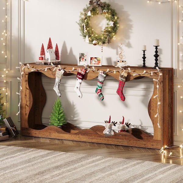 BYBLIGHT Turrella 63in. Mix Brown Wavy Scalloped Console Table ...