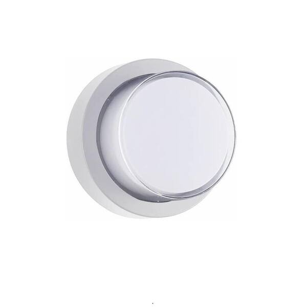 Sunlite White LED Round Modern Outdoor Hardwired Wall Lantern Sconce ...