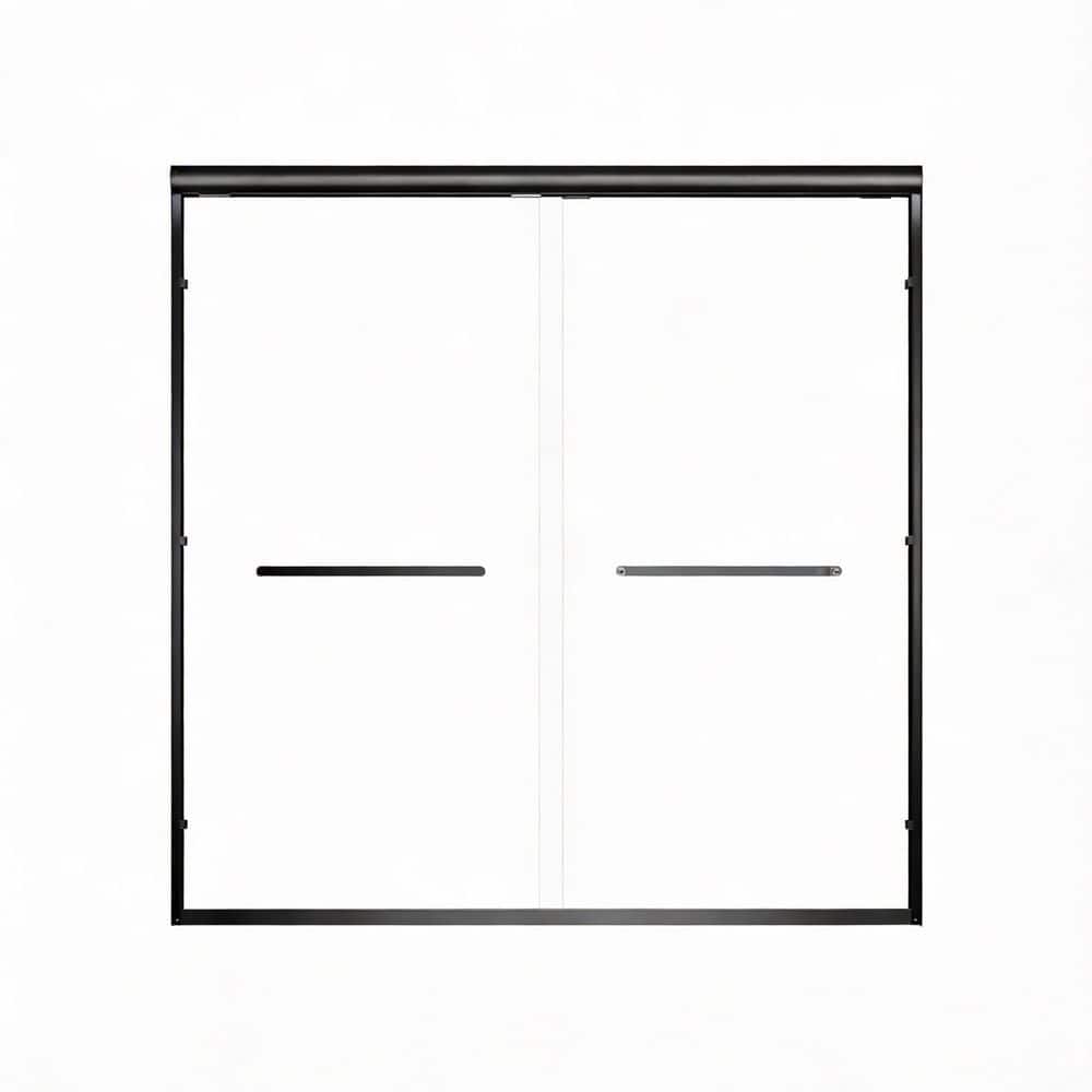 LIVACA 60 in. W x 57 in. H Double-Sliding Tub Door in Matte Black with ...