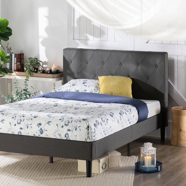 Zinus Dark Gray Queen Metal Upholstered Bed SPI DEVZ B Q