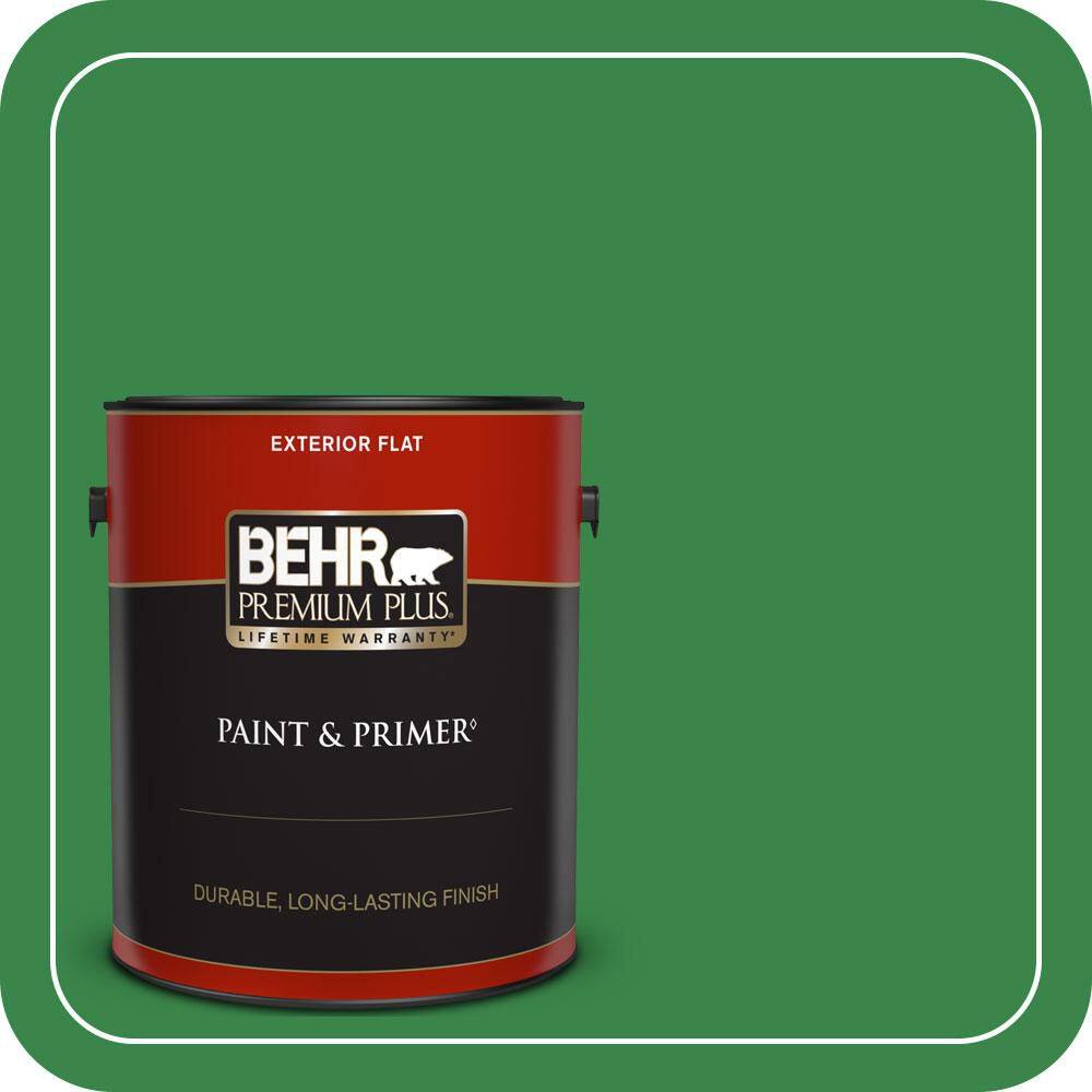BEHR PREMIUM PLUS 1 gal. #450B-7 Green Grass Flat Exterior Paint ...