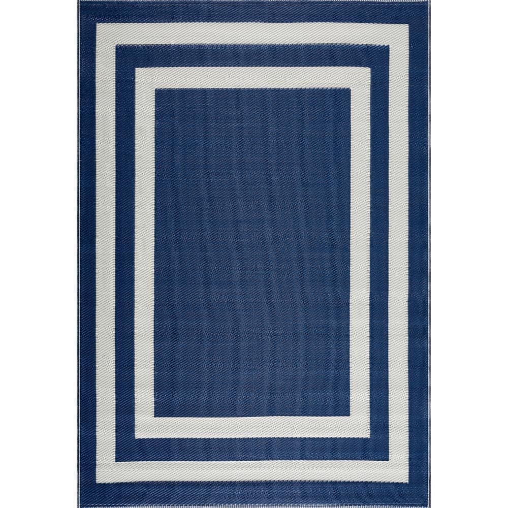 Paris Navy Creme 5 ft. x 7 ft. Modern Plastic Indoor/Outdoor Area Rug ...