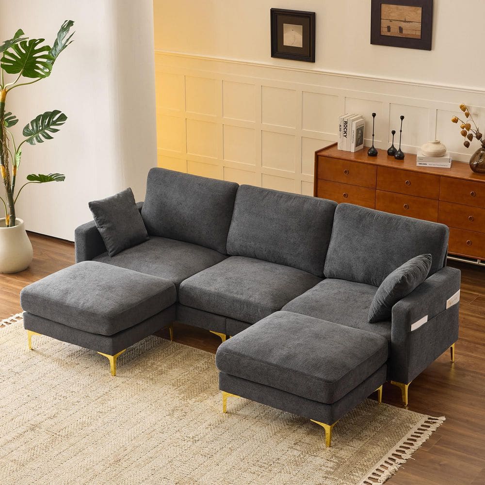 Karl home Gold Leg's Collection 100 in. Square Arm Chenille U-Shaped ...