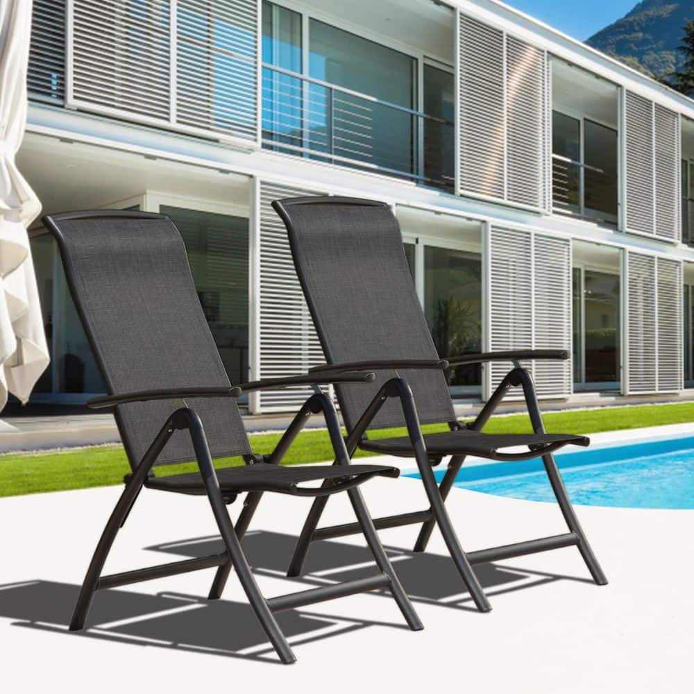 MM MODERN MUSE Set of 2 Aluminum Frame Outdoor Reclining Sling Chairs-Folding Patio Lawn Dining ...