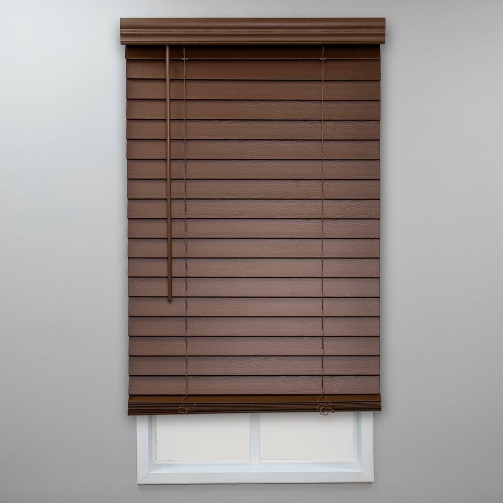 StyleWell Textured Dark Oak Cordless Room Darkening Faux Wood Blinds ...