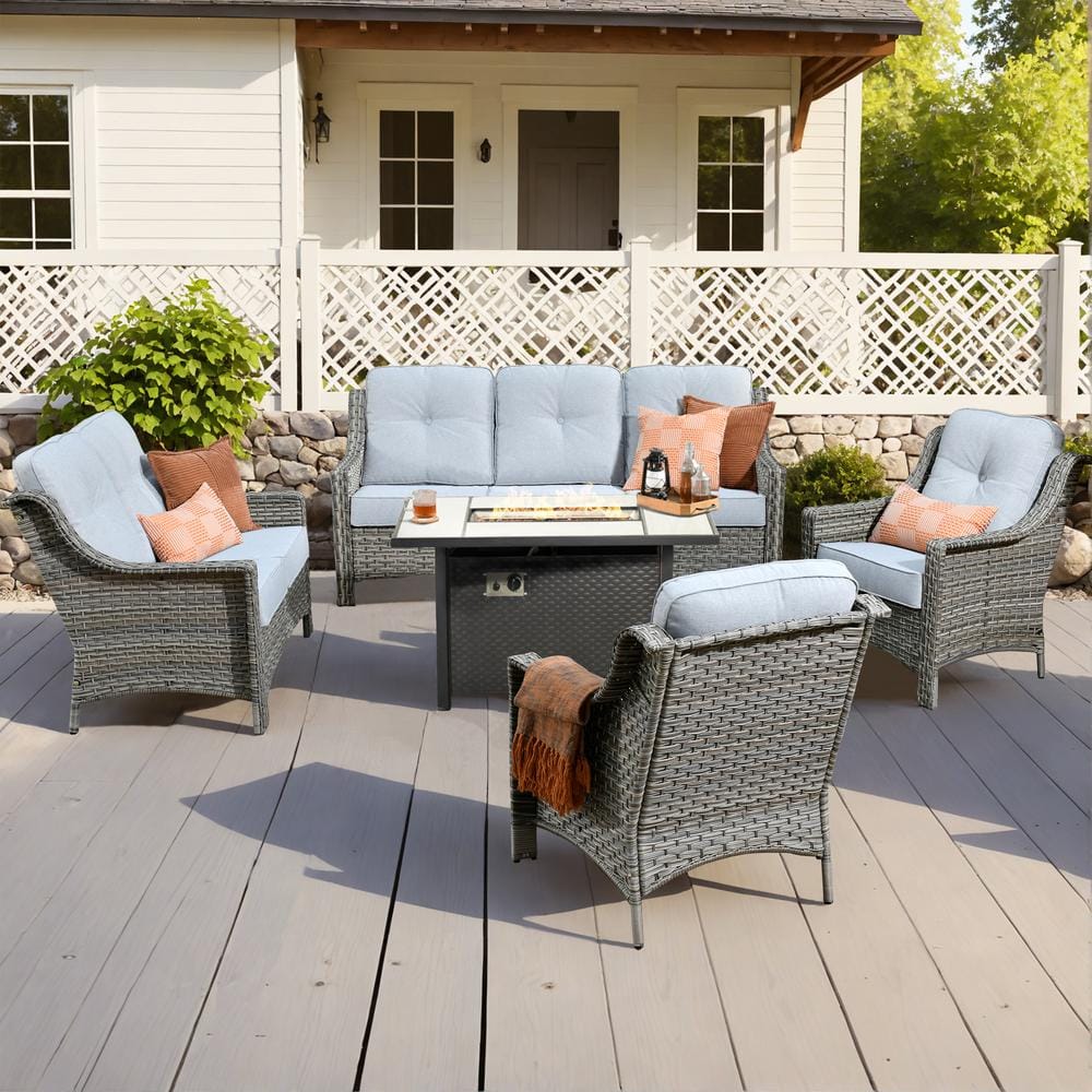 Toject Eureka 5-Piece Modern Wicker Outdoor Patio Conversation Sofa ...